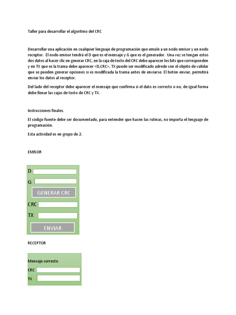 Taller para Desarrollar El Algoritmo Del CRC | PDF | Tecnología