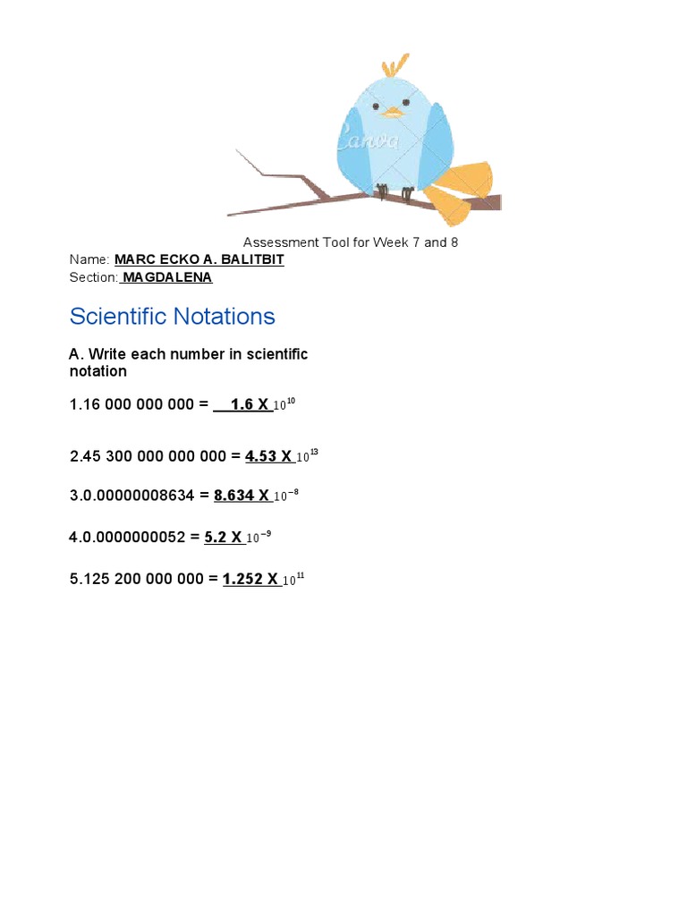 Scientific Notations: A. Write Each Number in Scientific Notation 1.16 ...