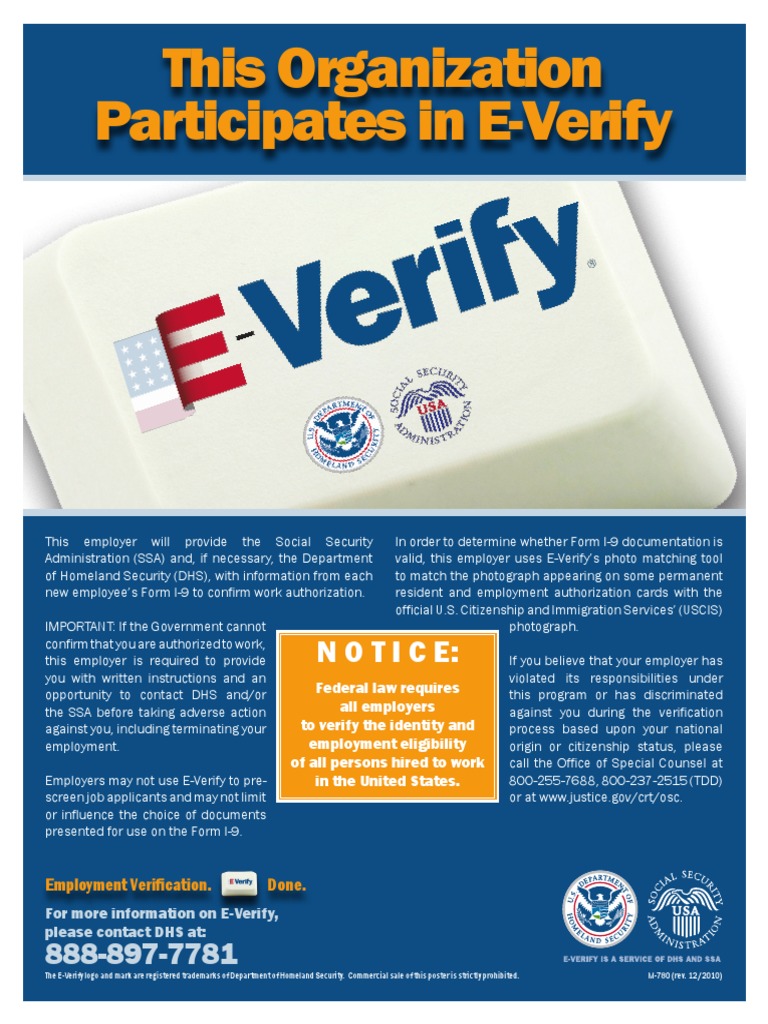 This Organization Participates in E-Verify: Notice | PDF | E Verify ...