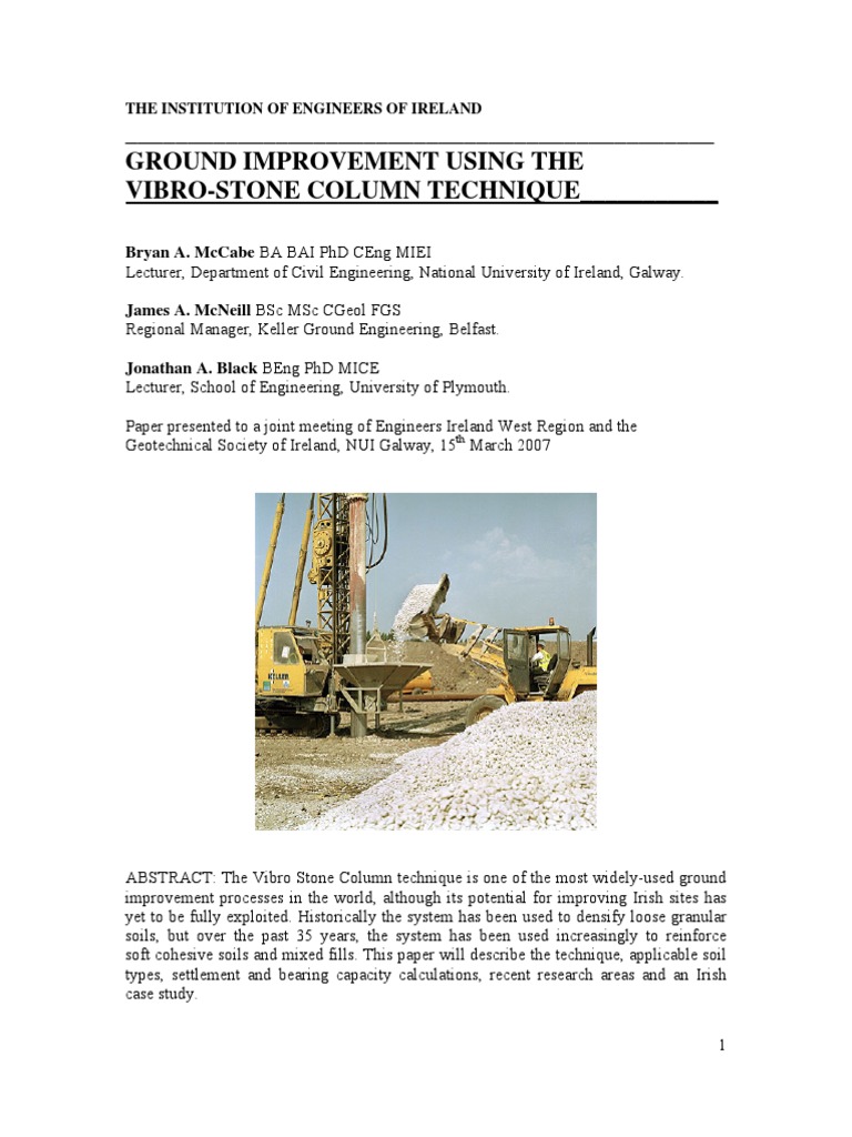 Ground Improvement Using The Vibro Stone Column Technique Pdf Deep