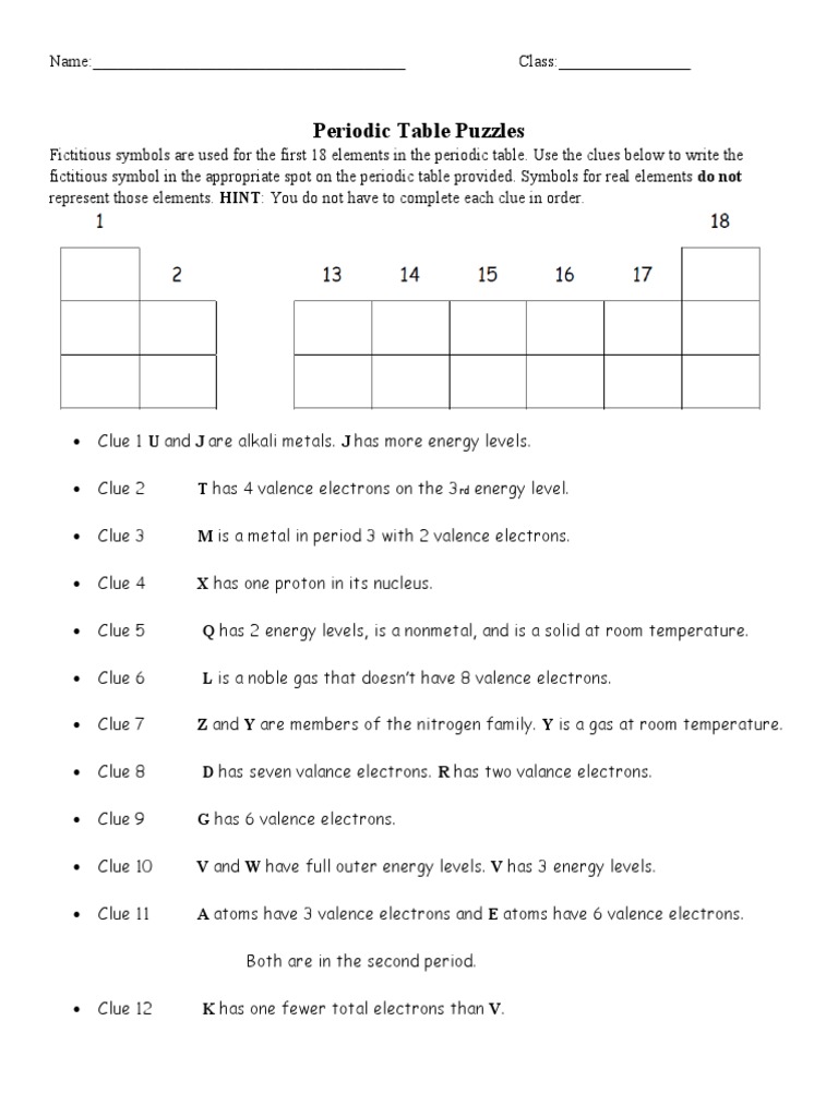 Periodic Table Puzzles | Download Free PDF | Atomic Orbital | Periodic ...