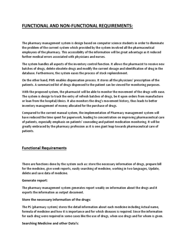Functional and Non-Functional Requirements | PDF | Pharmacy | Computing