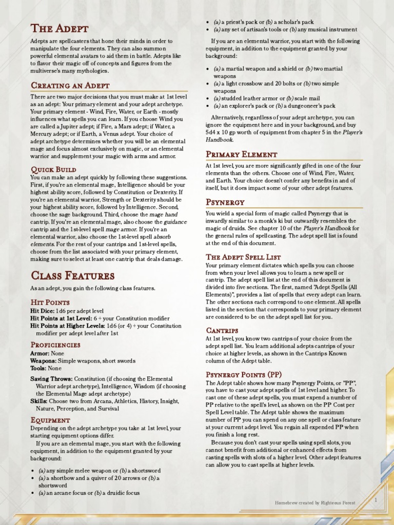 The Adept - GM Binder | PDF