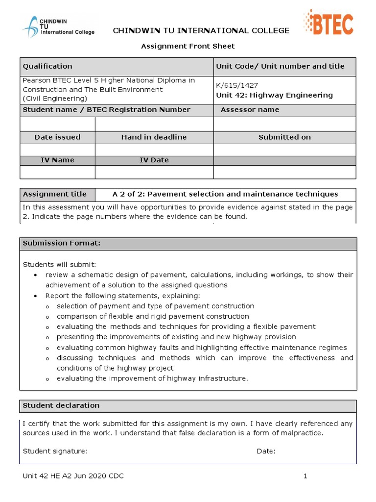 Unit 42 - Highway Engineering Assignment 2 | PDF | Road Surface | Engineering