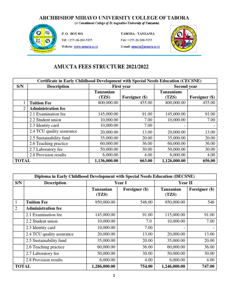 AMUCTA Fee Structure 2021/2022 | PDF | Technology & Engineering
