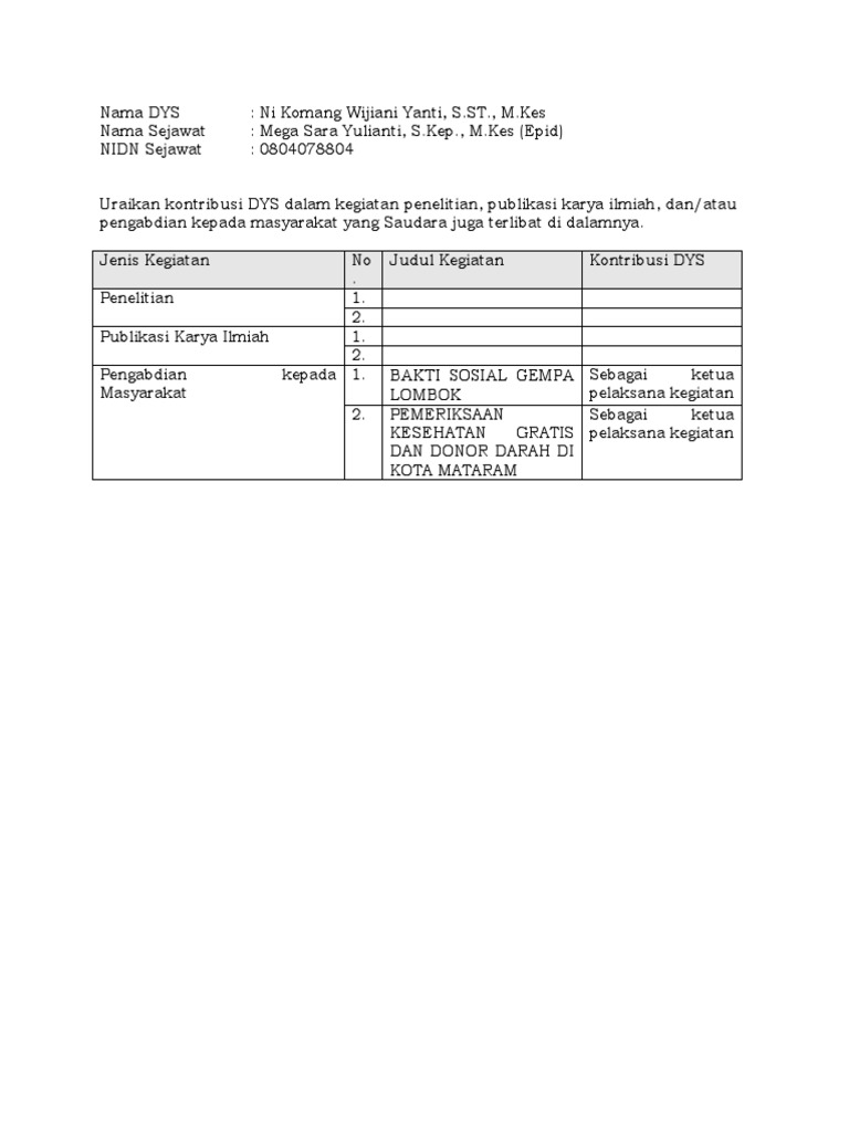 Format Kontribusi Sejawat Dan DYS | PDF