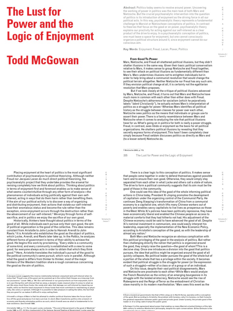 Beyond Power: How Psychoanalysis Reveals Enjoyment as the Driving Force ...