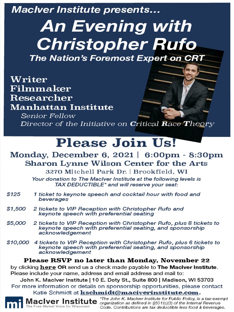 MacIver Institute Presents An Evening With Christopher Rufo | PDF