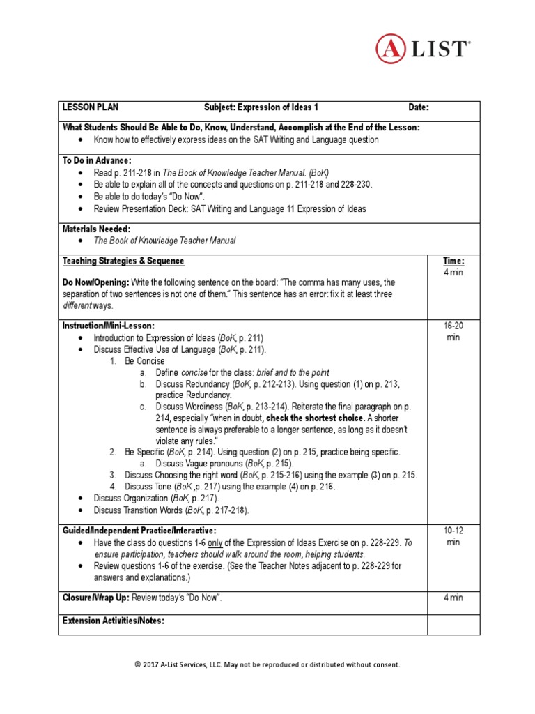 SAT Writing & Language 11 Expression of Ideas 1 | PDF | Question ...