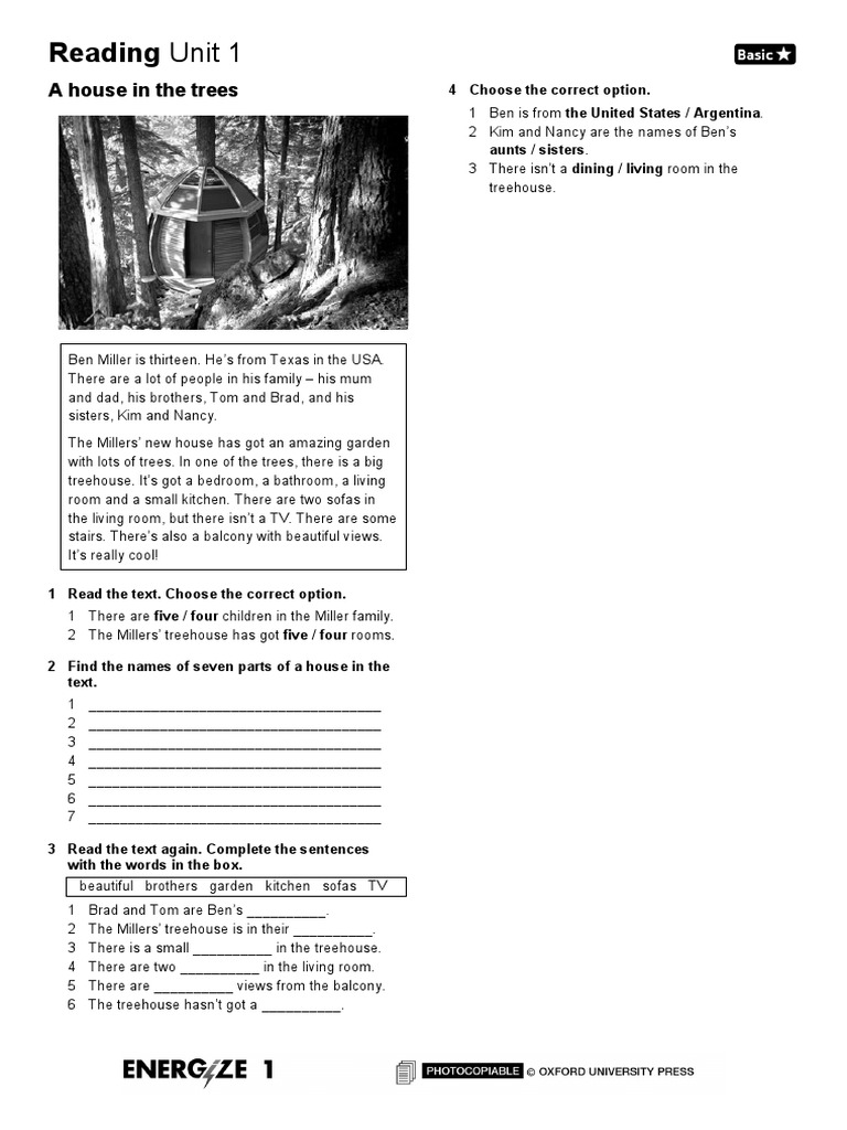 Reading Unit 1: A House in The Trees | PDF