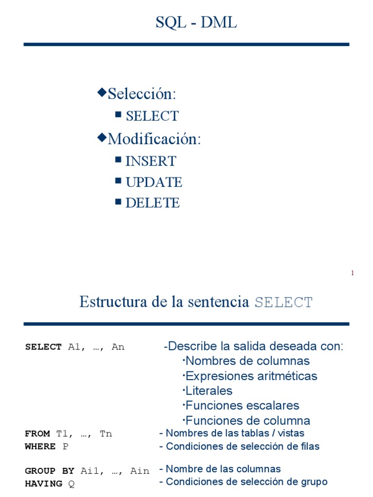 SQL DML | PDF | SQL | Datos de computadora