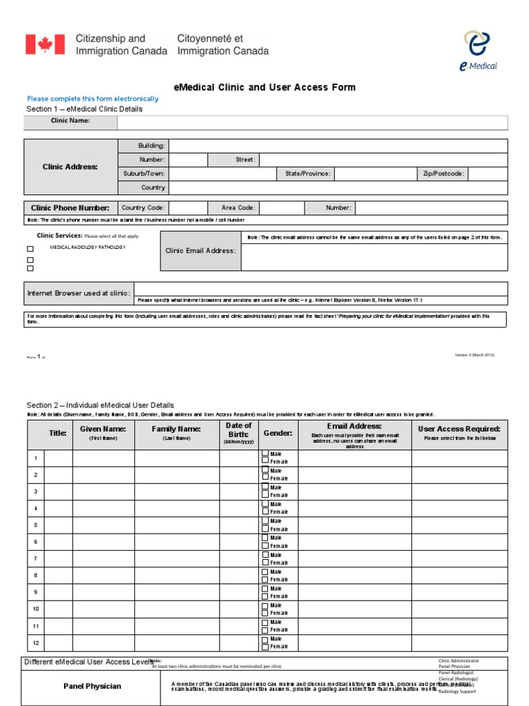 EMedical Clinic and User Access Form (002) (00B) | PDF | Radiology ...