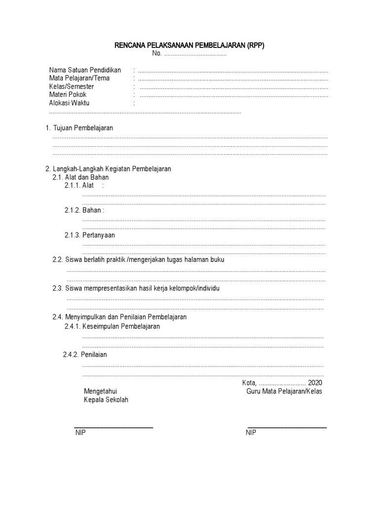 Contoh Format RPP Sesuai Surat Edaran Mendikbud No 14 Tahun 2019 | PDF