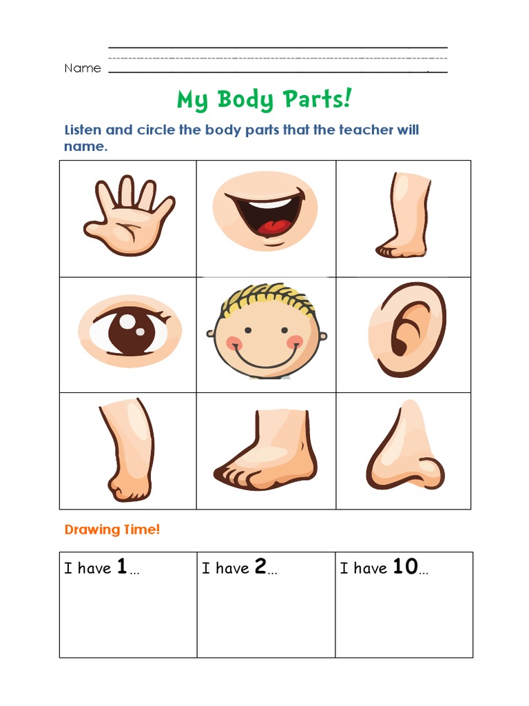 My Body Parts!: Listen and Circle The Body Parts That The Teacher Will ...