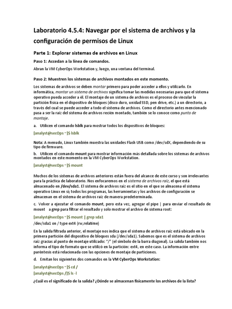 Guía práctica sobre la navegación del sistema de archivos y los permisos en Linux | PDF ...