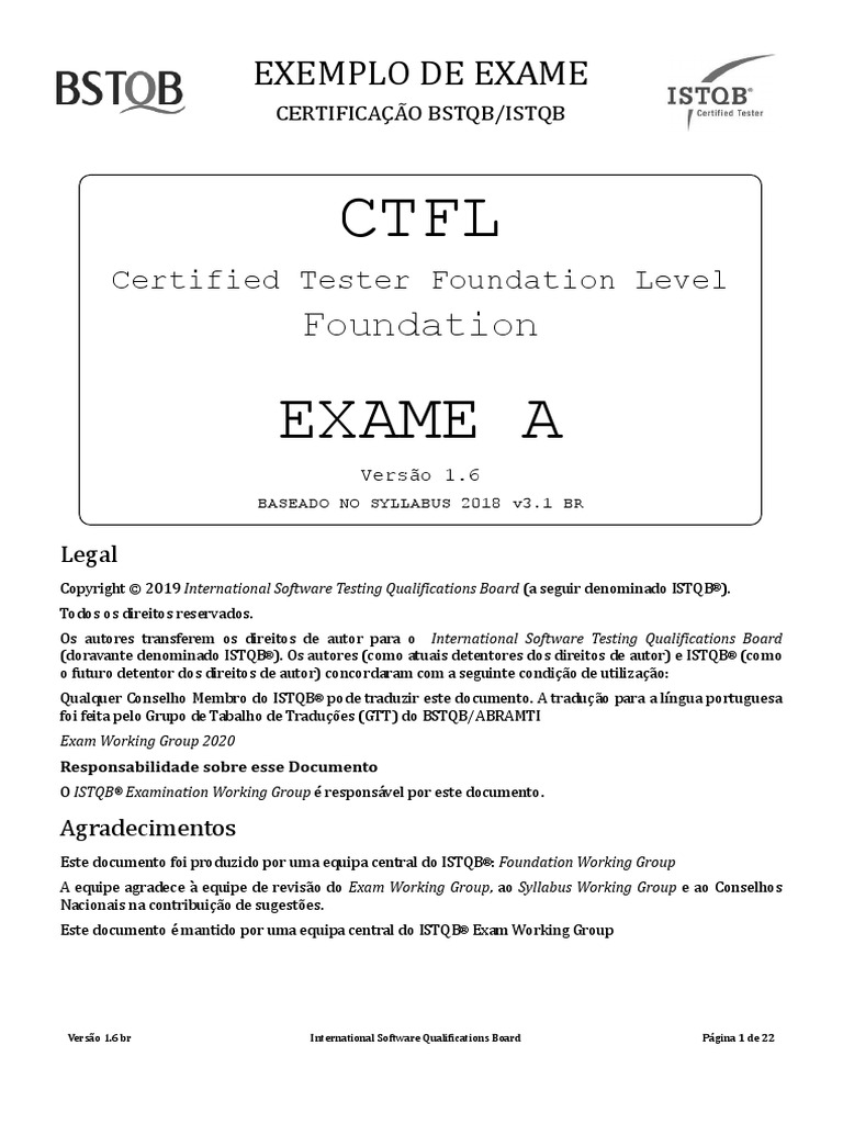 CTFL 2018 Sample A (v1.6br) | PDF | Testes de software | Engenharia de ...