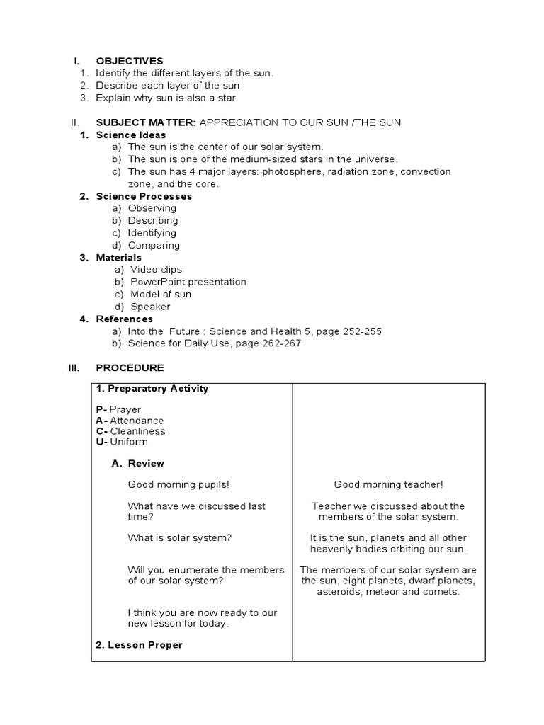 Detailed Lesson Plan | PDF | Sun | Solar System