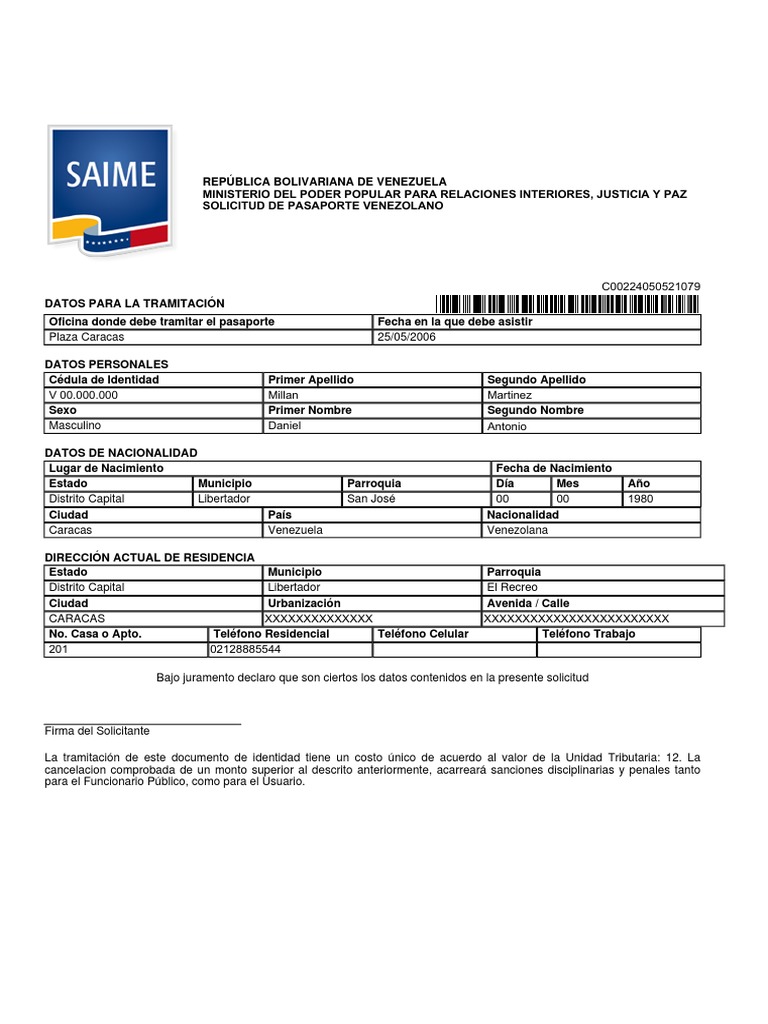 Planilla Solicitud de Pasaporte Venezolano | PDF | Venezuela | Política (general)