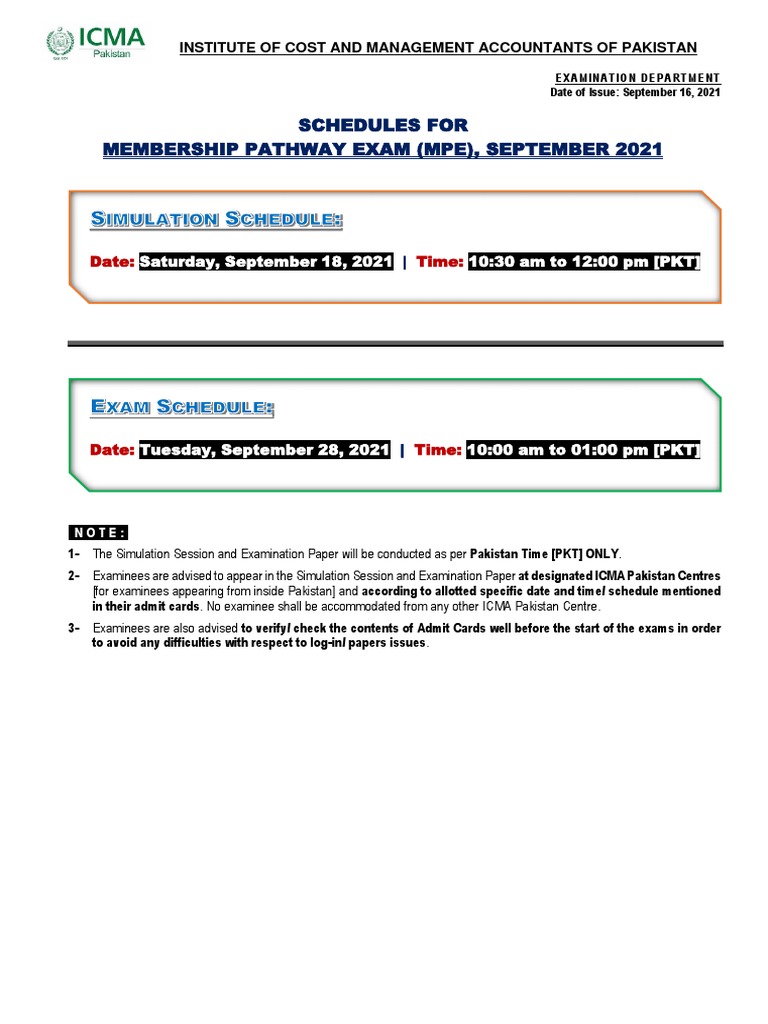 Examschedule Mpe Sep2021 | PDF