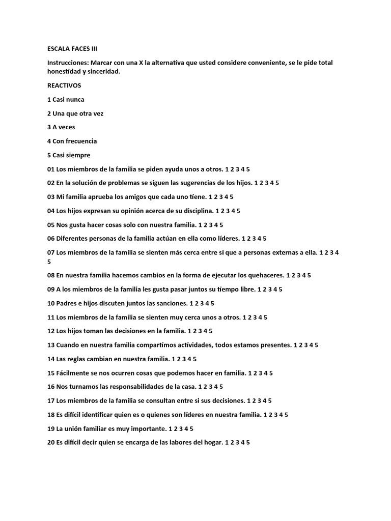 Escala Faces III: Funcionamiento Familiar | PDF