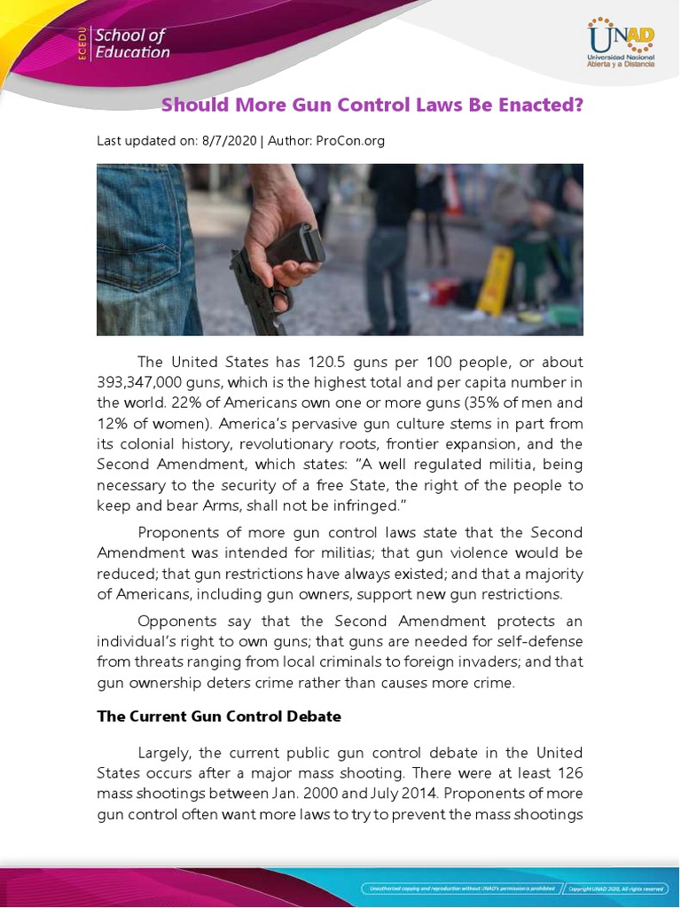 Task 2 - Week 5 - Should More Gun Control Laws Be Enacted | PDF | Gun ...