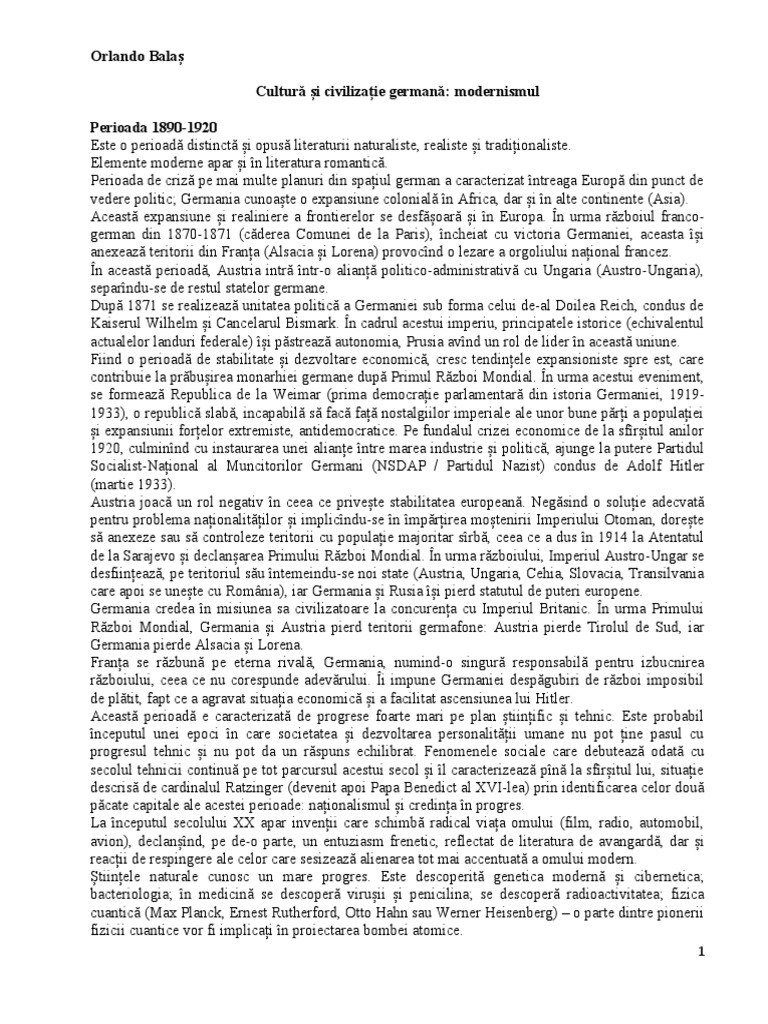 Curs Modernismul German | PDF