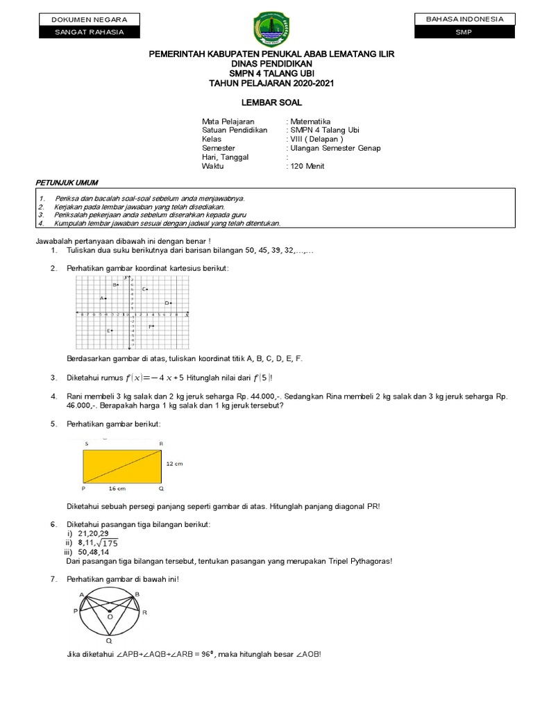Soal Essay Matematika Smt2 Kelas 8 | PDF