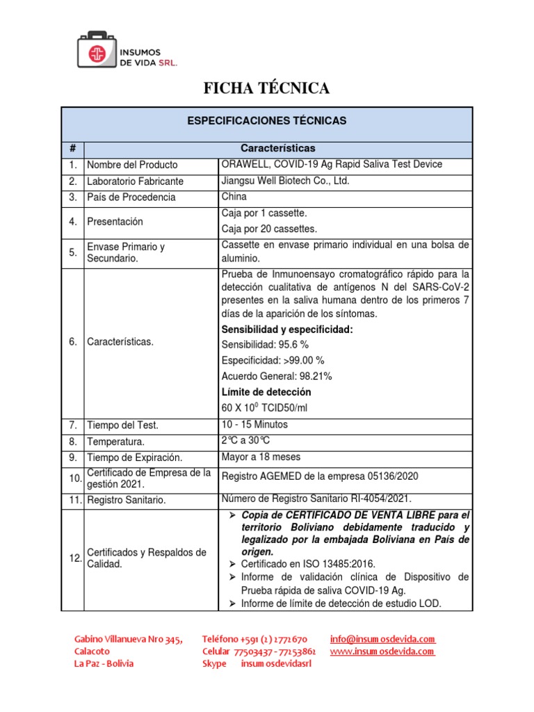 Ficha Tecnica Orawell Ag de 1 Paso | PDF | Especialidades Medicas ...