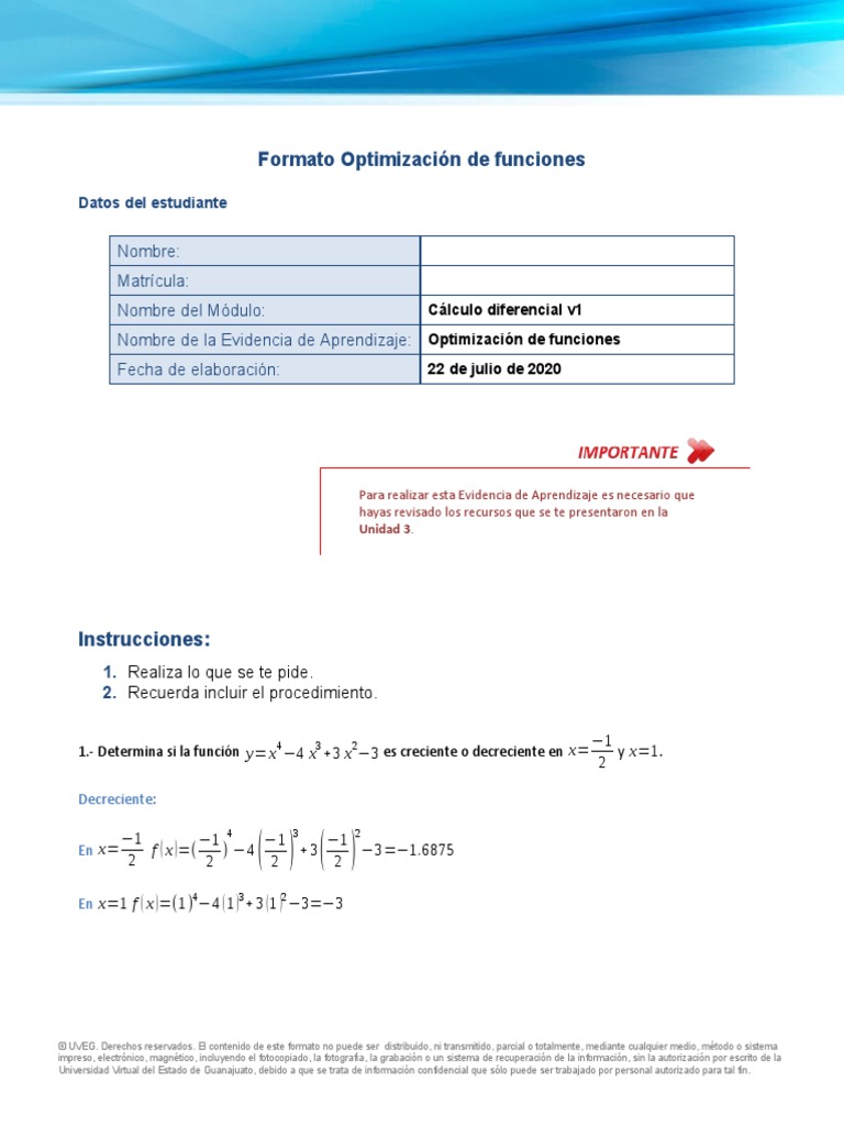 Formato Optimizacion de Funciones | PDF | Análisis matemático