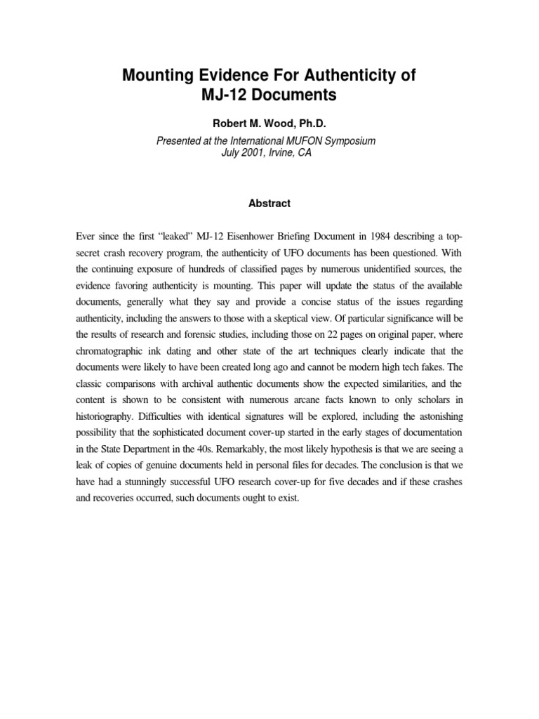 Robert M. Wood - Mounting Evidence For Authenticity of MJ-12 Documents ...
