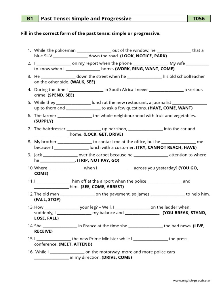 B1 Past Tense: Simple and Progressive T056 | PDF