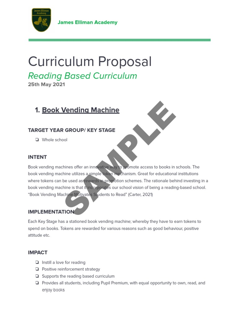 Sample - Curriculum Proposal - Reading Based Curriculum | PDF ...