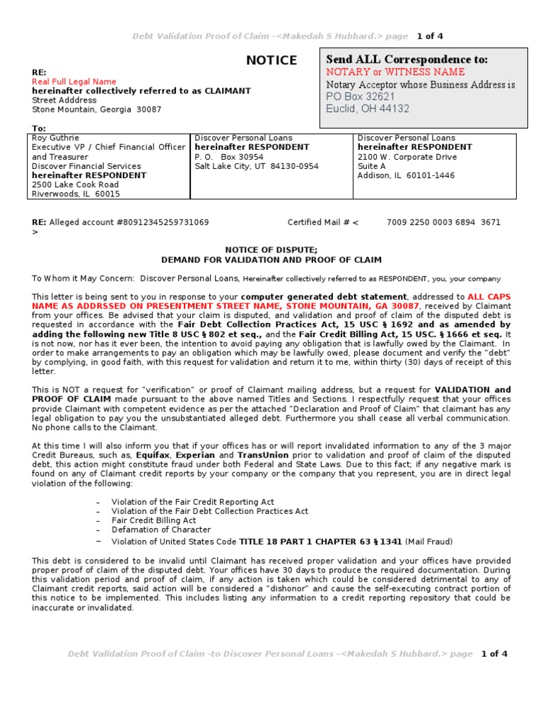 Debt Validation Request to Discover | PDF | Credit History | Debt