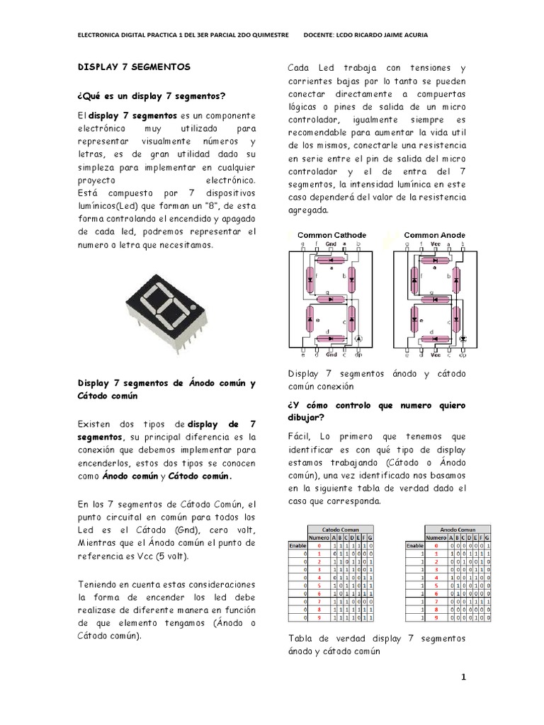 Display 7 Segmentos Practica 1 3er Parcial | PDF | Diodo emisor de luz ...
