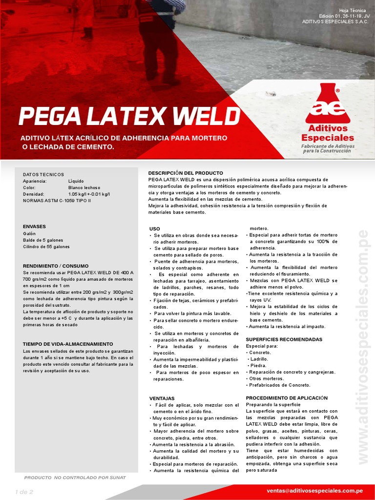 FT Pega Latex Weld | PDF | Hormigón | Cemento