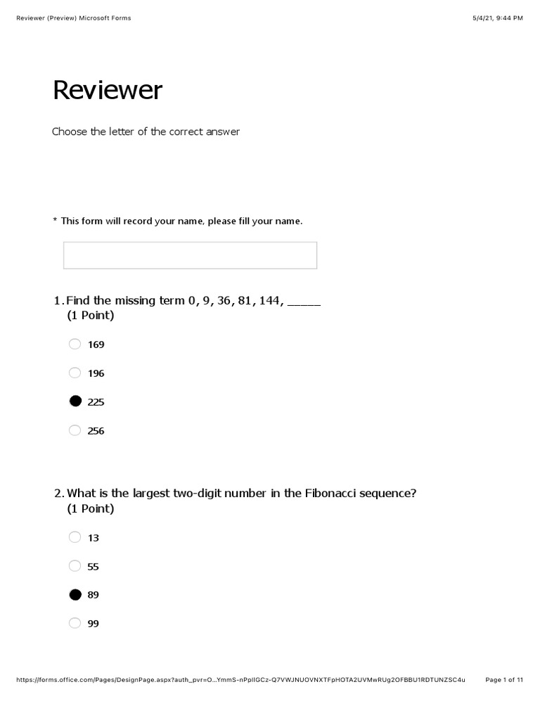 Reviewer (Preview) Microsoft Forms | PDF | Mathematics | Logic