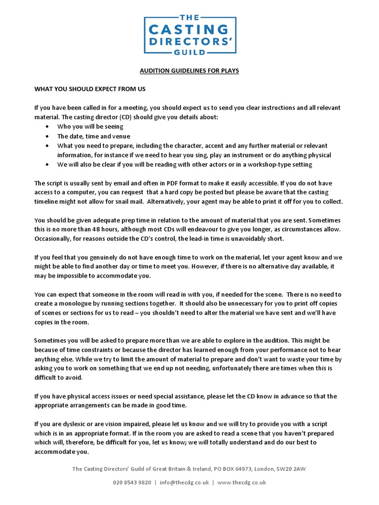 Audition Guidelines for Plays | PDF | Audition