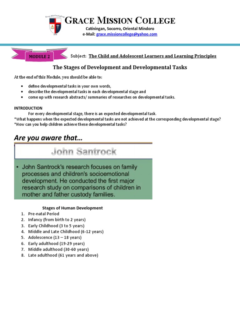 MODULE 2 The Stages of Development and Developmental Tasks | PDF ...