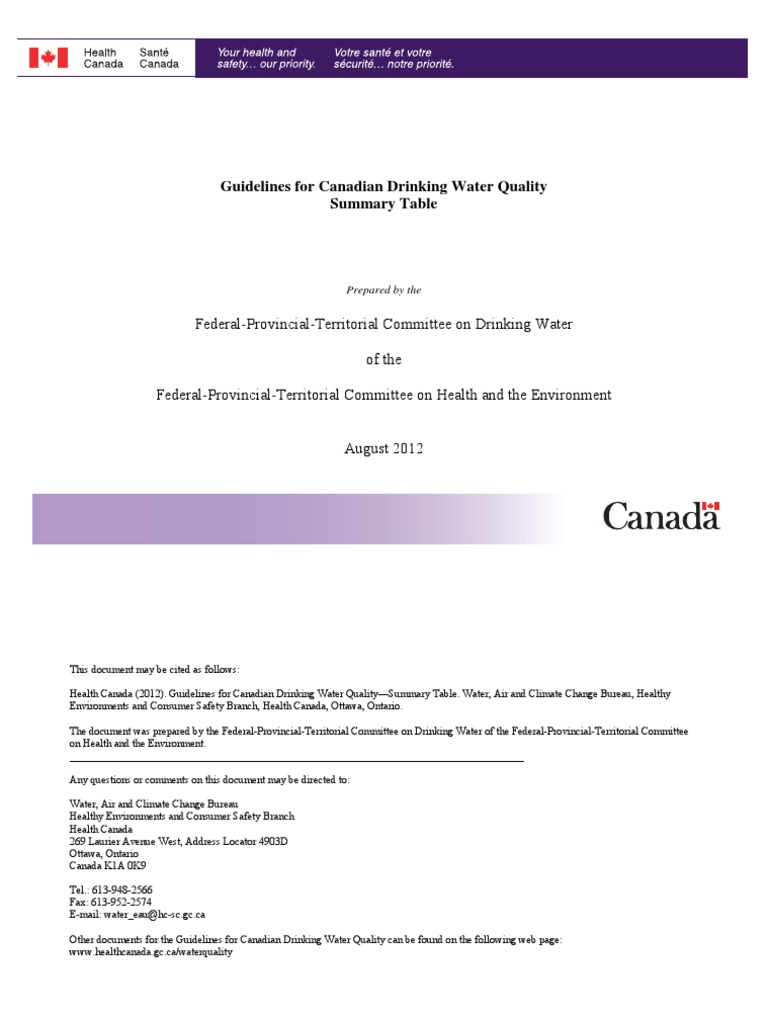 Canadian Water Quality Guidelines | PDF | Water Purification | Chlorine