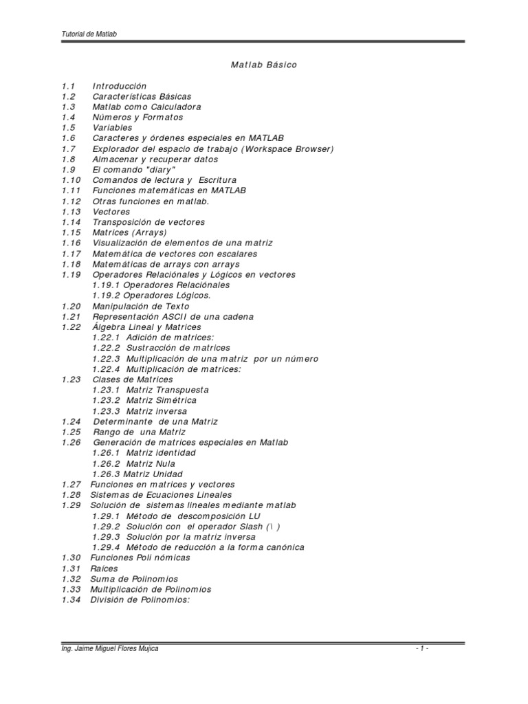 Tutorial De Matlab Basico Pdf Espacio Vectorial Matriz Matemáticas