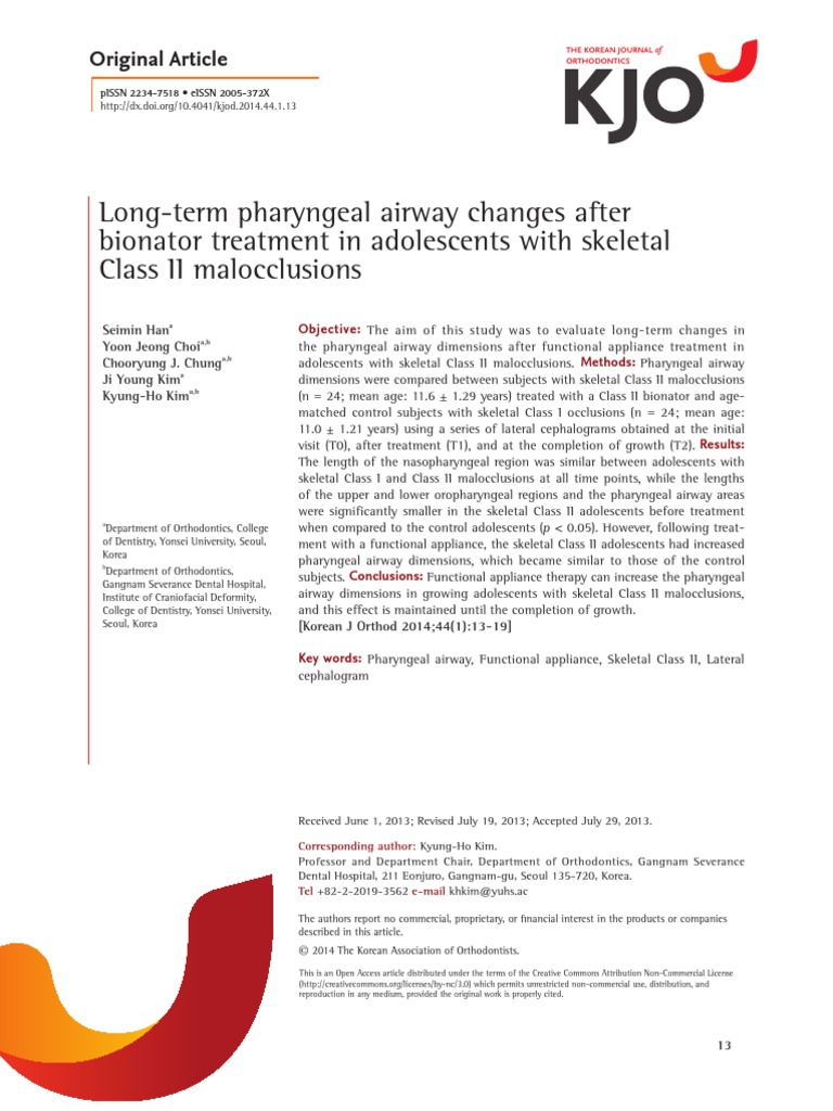 Long-Term Pharyngeal Airway Changes After Bionator Treatment in ...