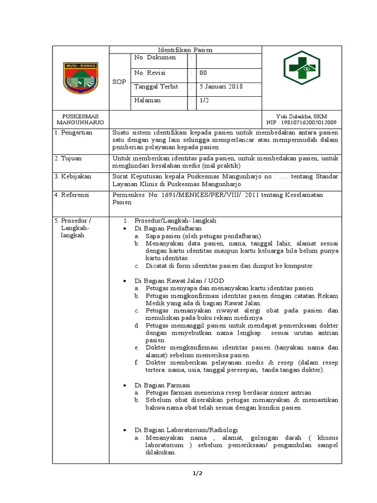 B Sop Identifikasi Pasien | PDF