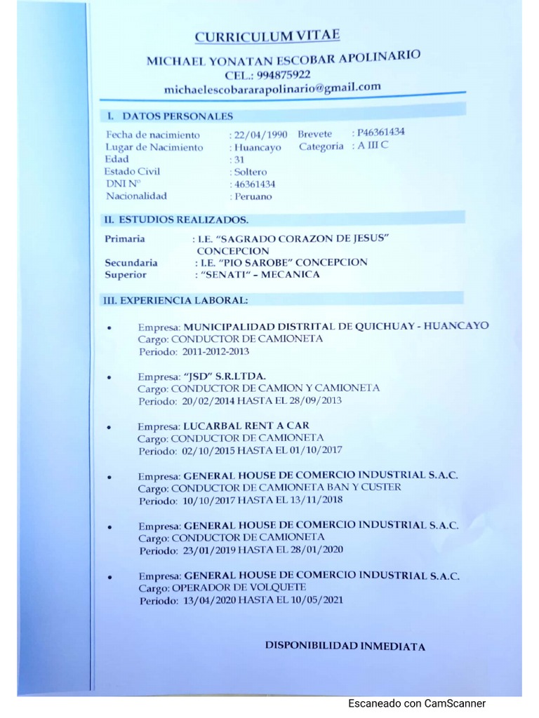 Michael Escobar - CV | PDF