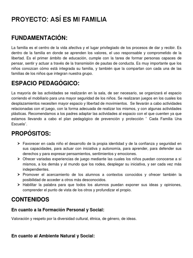 PROYECTO Asi Es Mi Familia | PDF | Aprendizaje | Cognición
