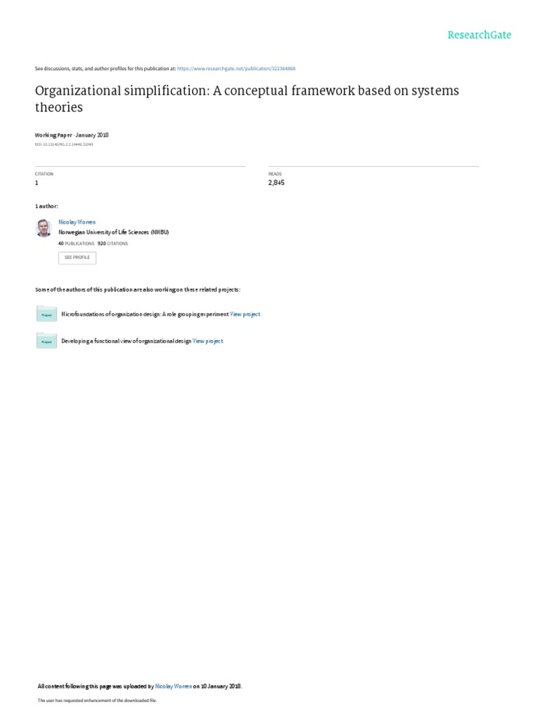 Organizational Simplification: A Conceptual Framework Based On Systems ...