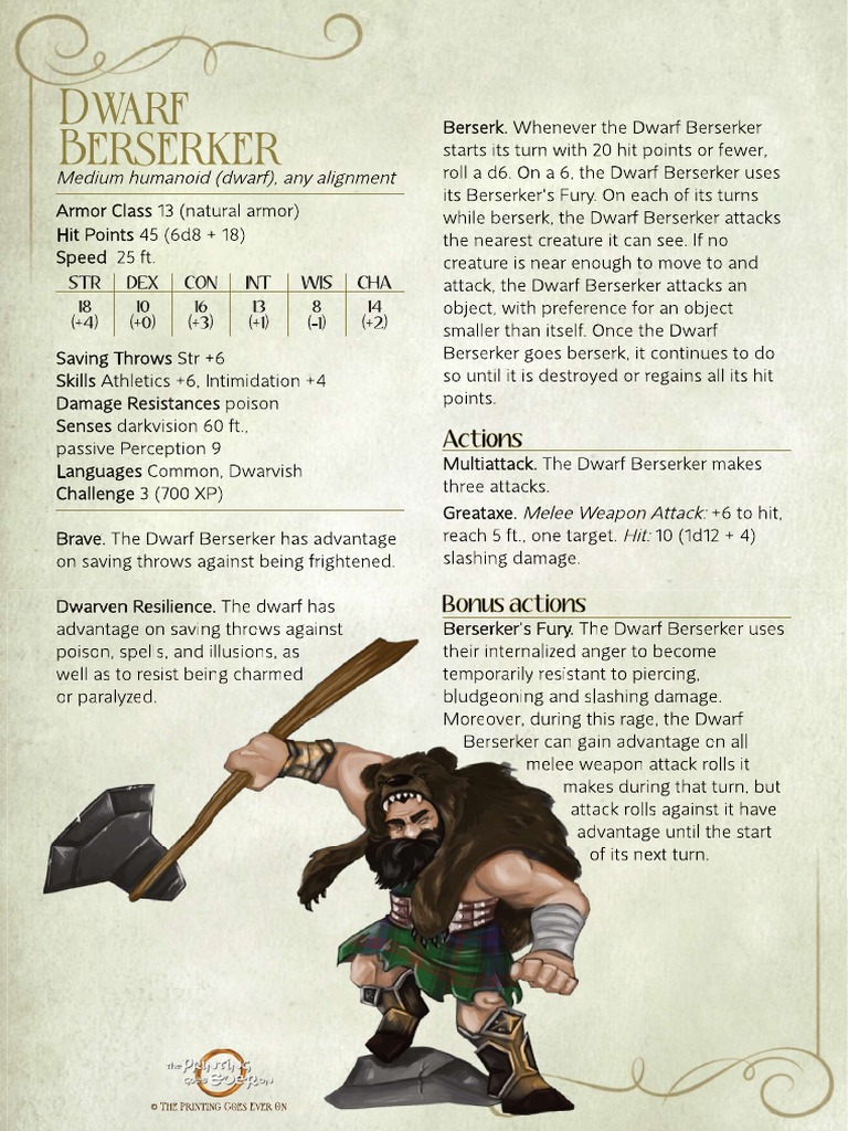 Dwarf Berserker Statblock R8svqy | PDF