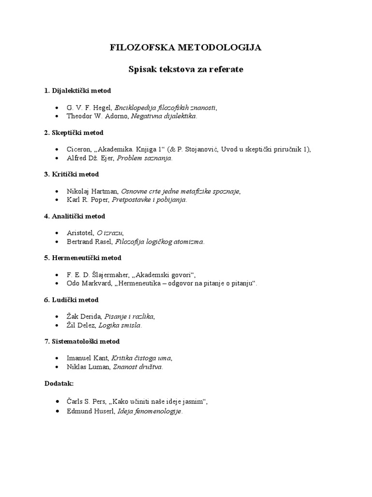 Filozofska Metodologija (MAS) - Referati | PDF