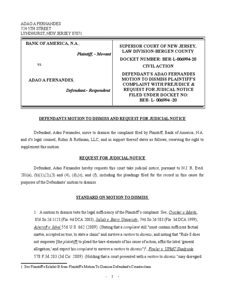 Plaintiff, - Movant VS.: Defendants Motion To Dismiss and Request For ...