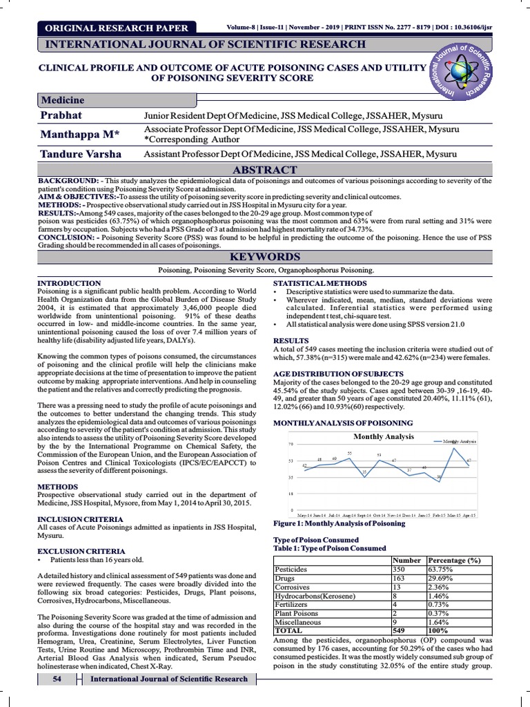 Clinical Profile and Outcome of Acute Poisoning Cases and Utility | PDF ...