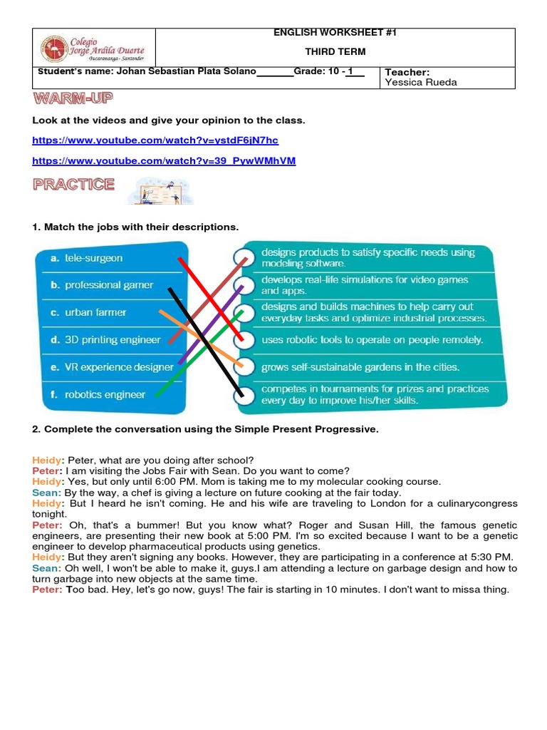English Worksheet: Future Jobs & Activities | PDF | 3 D Computer Graphics